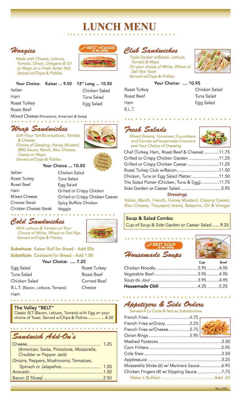 Lunch Menu - The Valley Cafe